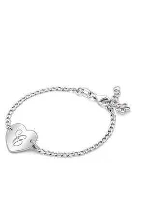 TINY BLESSINGS Sterling Silver Heart Id Bracelet With Engraved Initial - Silver - C