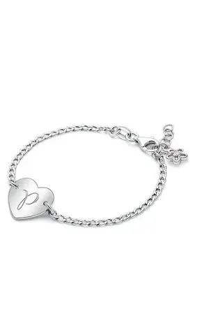 TINY BLESSINGS Sterling Silver Heart Id Bracelet With Engraved Initial - Silver - P