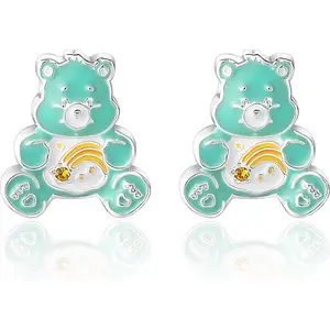 CARE BEARS Silver Flash-plated 3d Stud Earrings With Crystal Accent
