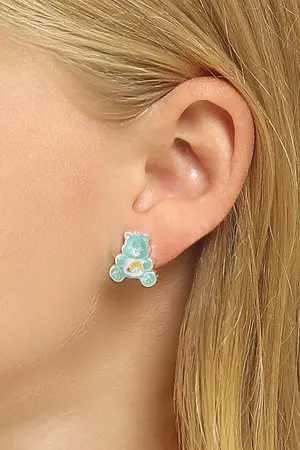 CARE BEARS Silver Flash-plated 3d Stud Earrings With Crystal Accent