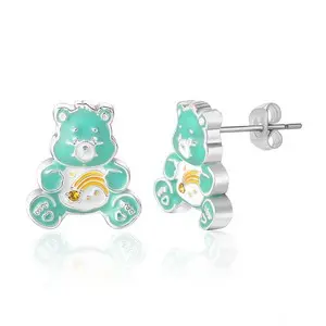 CARE BEARS Silver Flash-plated 3d Stud Earrings With Crystal Accent