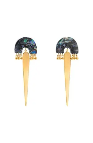 FREYA ROSE Gold Plated Brass And Paua Shell Drop Earrings - Maya