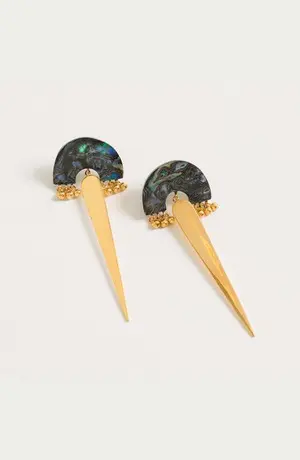 FREYA ROSE Gold Plated Brass And Paua Shell Drop Earrings - Maya