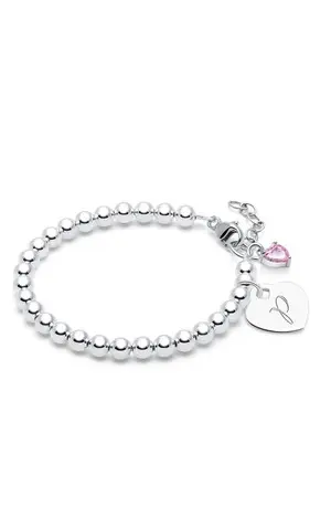 TINY BLESSINGS Sterling Silver Beaded Bracelet With Engraved Initial Charm - Silver - P