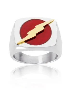 DC COMICS Stainless Steel The Flash Logo Ring - Silver/ Red