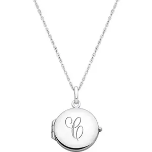 TINY BLESSINGS Sterling Silver Round Locket & Engraved Initial Necklace - Silver - C