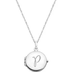 TINY BLESSINGS Sterling Silver Round Locket & Engraved Initial Necklace - Silver - P