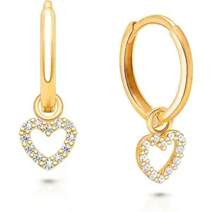 TINY BLESSINGS 14k Gold Pavé Heart Drop Huggie Hoop Earrings - 14k Yellow Gold