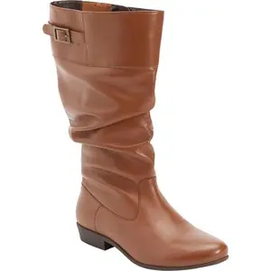 COMFORTVIEW The Monica Wide Calf Leather Boot - Dark Cognac