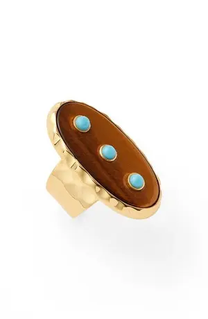 Nest Jewelry Tiger's Eye And Turquoise Adjustable Ring - Brown