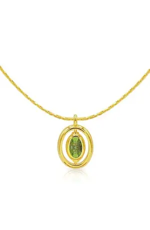 LA MENO Oval Birthstone Pendant Necklace - Gold August