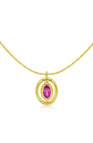LA MENO Oval Birthstone Pendant Necklace - Gold July