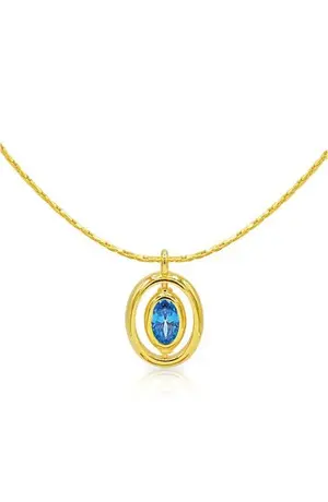 LA MENO Oval Birthstone Pendant Necklace - Gold March