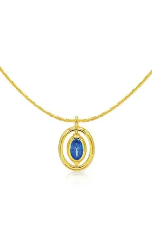 LA MENO Oval Birthstone Pendant Necklace - Gold September