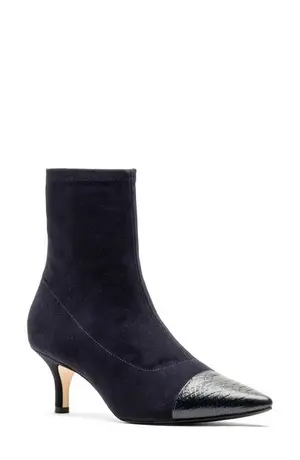 FRANCES VALENTINE Serena Pointed Cap Toe Kitten Heel Bootie - Navy