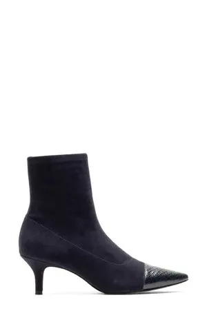 FRANCES VALENTINE Serena Pointed Cap Toe Kitten Heel Bootie - Navy