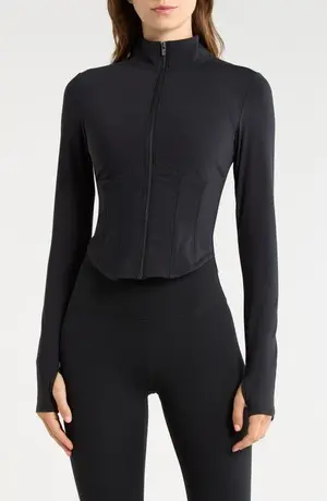 MPG Sculpt Corset Seamed Crop Zip-up Jacket - Black
