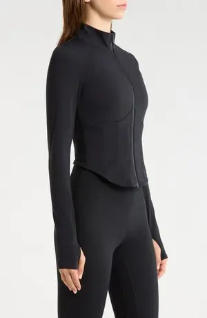 MPG Sculpt Corset Seamed Crop Zip-up Jacket - Black