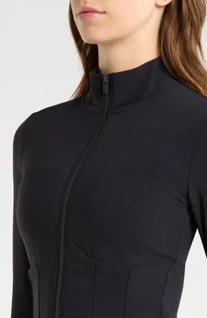 MPG Sculpt Corset Seamed Crop Zip-up Jacket - Black