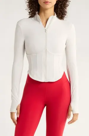 MPG Sculpt Corset Seamed Crop Zip-up Jacket - Moonbeam