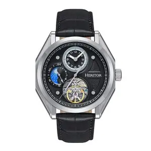 HERITOR AUTOMATIC Stainless Steel And Leather Strap Watch - Black