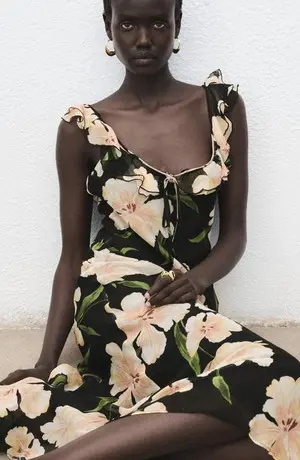 Mango Floral Print Ruffle Dress