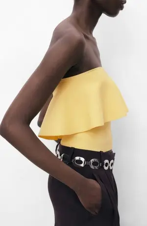 Mango Ruffle Strapless Crop Top