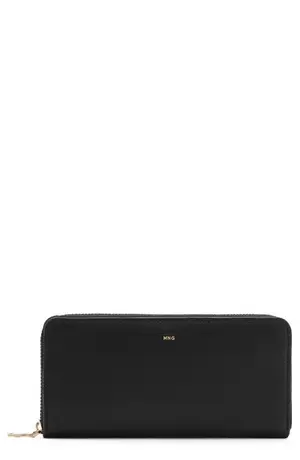 Mango Faux Saffiano Leather Wallet - Black