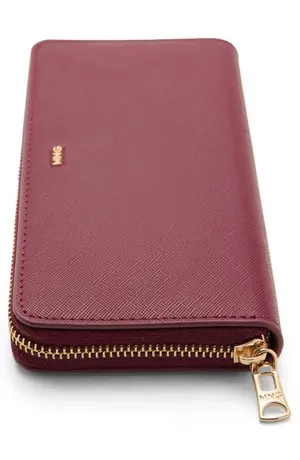 Mango Faux Saffiano Leather Wallet - Burgundy