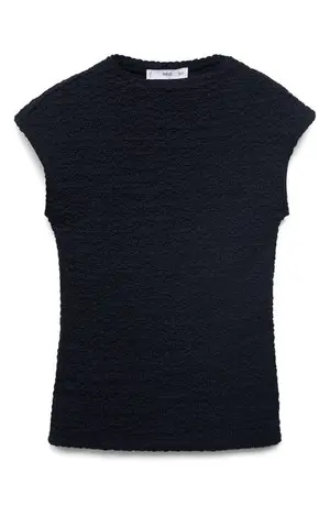 Mango Textured Cotton-blend Top - Navy