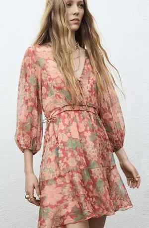 Mango Floral Print Puff Sleeve Mini Dress
