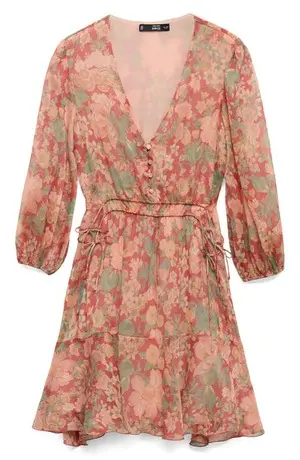 Mango Floral Print Puff Sleeve Mini Dress