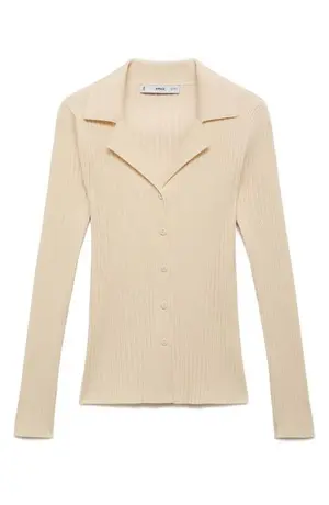 Mango Ribbed Button-up Cardigan - Ecru