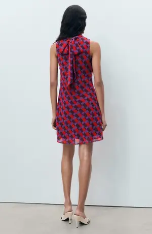 Mango Print Bow Detail Sleeveless Dress