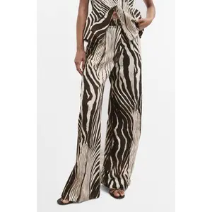 Mango Zebra-print Linen And Cotton Straight-leg Trousers