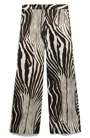 Mango Zebra-print Linen And Cotton Straight-leg Trousers