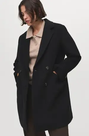 Mango Double-breasted Coat - Black