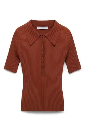 Mango Ribbed Short Sleeve Polo Sweater
