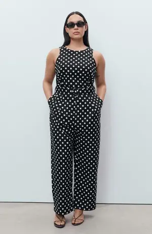 Mango Sleeveless Polka Dot Linen-blend Jumpsuit