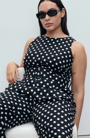 Mango Sleeveless Polka Dot Linen-blend Jumpsuit
