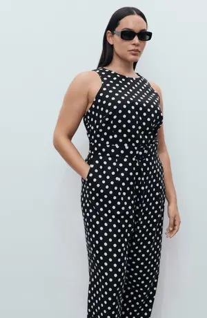 Mango Sleeveless Polka Dot Linen-blend Jumpsuit