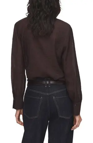 Mango Tie-neck Textured Shirt - Chocolate