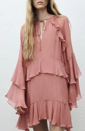 Mango Ruffle Long Sleeve Dress