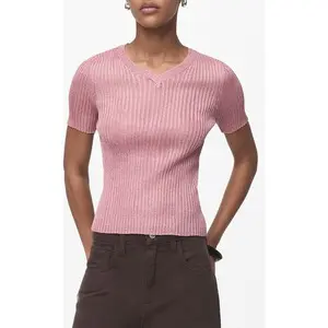Mango Metallic Short Sleeve Ribbed Sweater