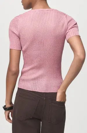 Mango Metallic Short Sleeve Ribbed Sweater