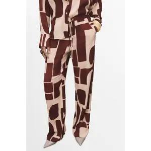 Mango Geometric Print Wide-leg Drawstring Pants - Ecru