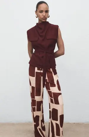 Mango Geometric Print Wide-leg Drawstring Pants