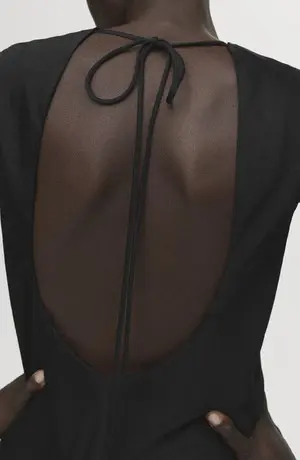 Mango Tie-back Asymmetric Satin Top - Black