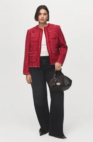 Mango Frayed Tweed Jacket