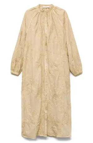 Mango Overdyed Embroidered Cotton Nightgown - Light/pastel Brown